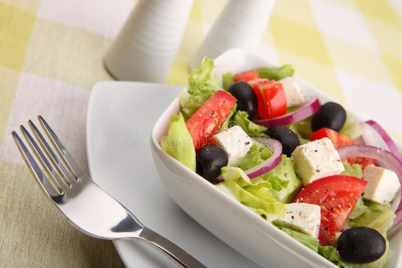 Fresh Greek Salad with Fork Stock Image - Image of lifestyle, feta ...
