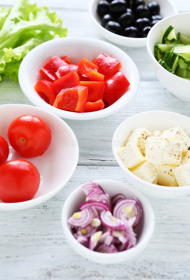 Fresh Greek Salad Ingredients Stock Image - Image of boards, cherry ...