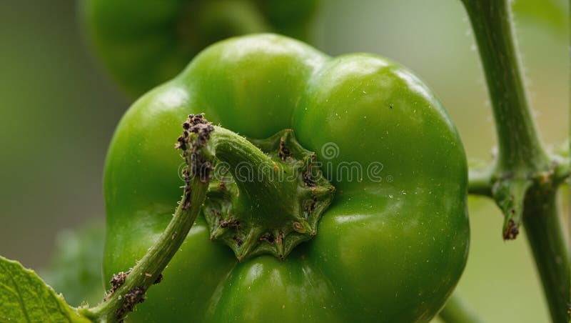 Fresh Green Anaheim Pepper on Plant with Soil Particles on Stem Stock ...