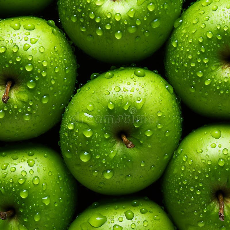 Fresh Green Apple Background Adorned with Glistening Raindrop Stock ...