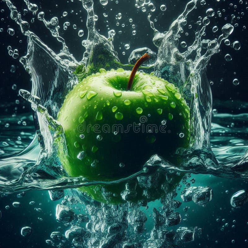 Fresh Green Apple Falling into Water, Creating a Captivating Splash ...