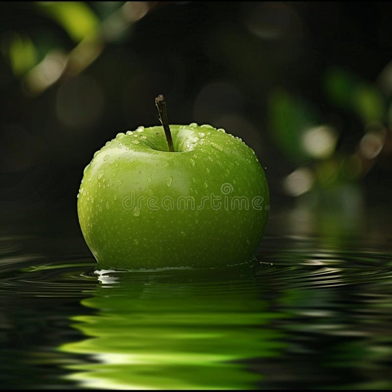 Fresh Green Apple Floating on Serene Water Stock Illustration ...