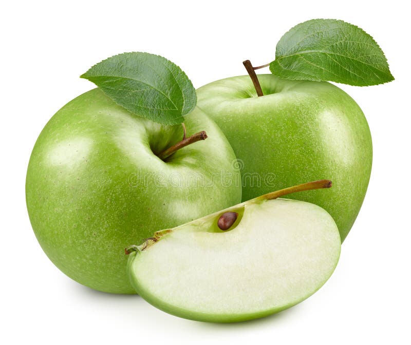 Fresh Green Apple Fruit with Leaf Isolated Stock Photo - Image of ...