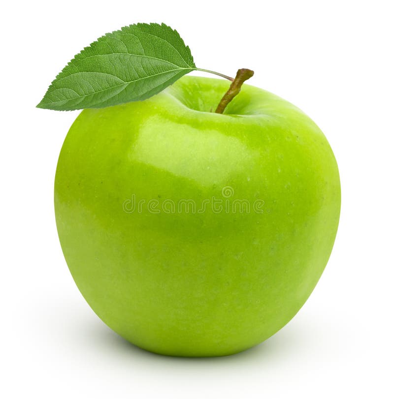 Fresh Green Apple Fruit with Leaves Isolated on White Background ...