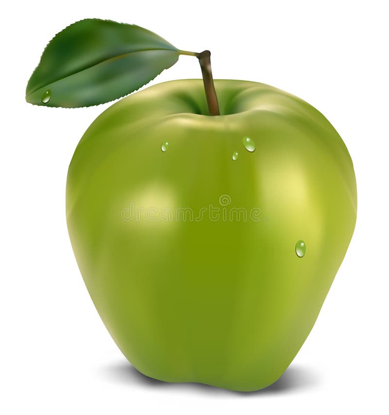 Fresh Green Apple With Leaf Stock Vector - Illustration of snack ...