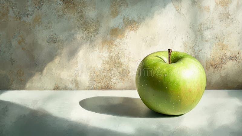 Single Green Apple with Dramatic Light on Textured Background Stock ...