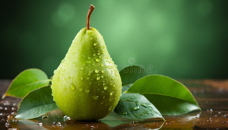 Fresh Green Apple Slice with Dew, Reflecting Nature Beauty Generated by ...