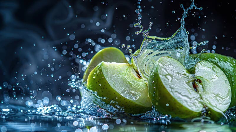 Refreshing Green Apples Splashing in Water Stock Illustration ...