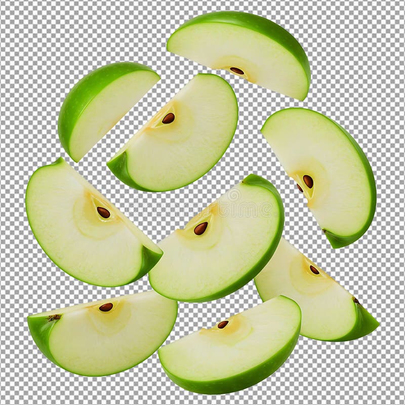 Fresh Green Apple Slices on Transparent Background Stock Illustration ...