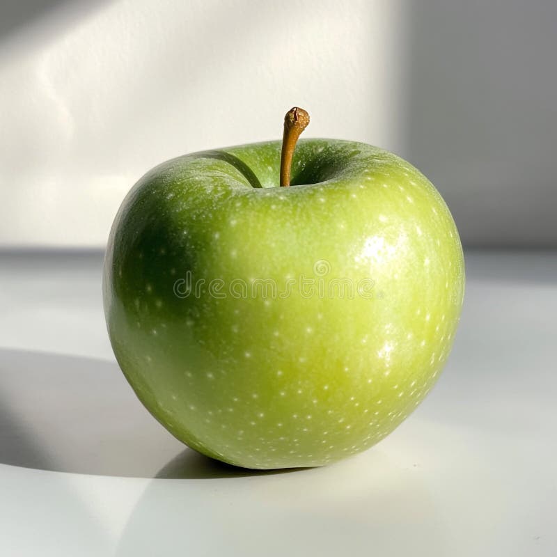 Fresh Green Apple with Stem on White Background Stock Illustration - Illustration of white ...