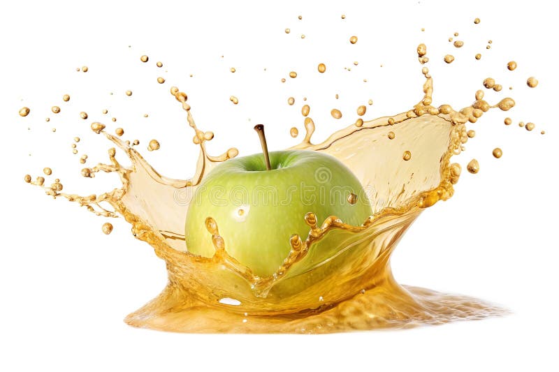 Green Apple with Juice Splash Isolated on White Background Stock Photo ...