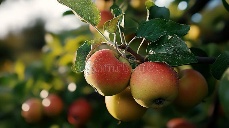 Fresh Green Apples Drop from the Tree in the Orchard Stock Photo ...