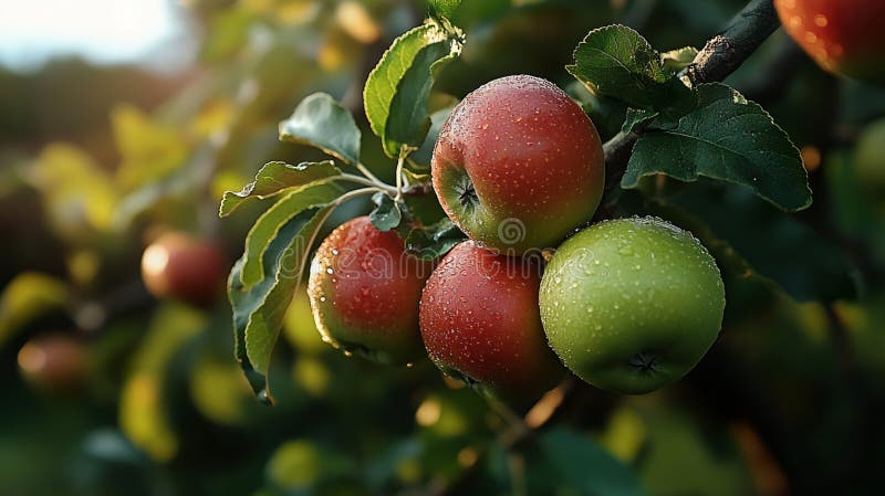 Fresh Green Apples Drop from the Tree in the Orchard Stock Illustration ...