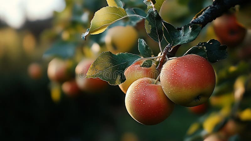 Fresh Green Apples Drop from the Tree in the Orchard Stock Illustration ...