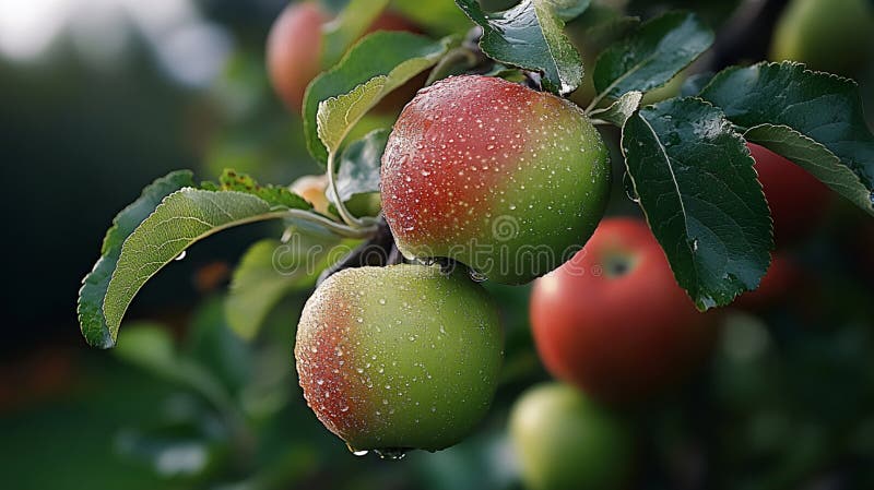 Fresh Green Apples Drop from the Tree in the Orchard Stock Illustration ...
