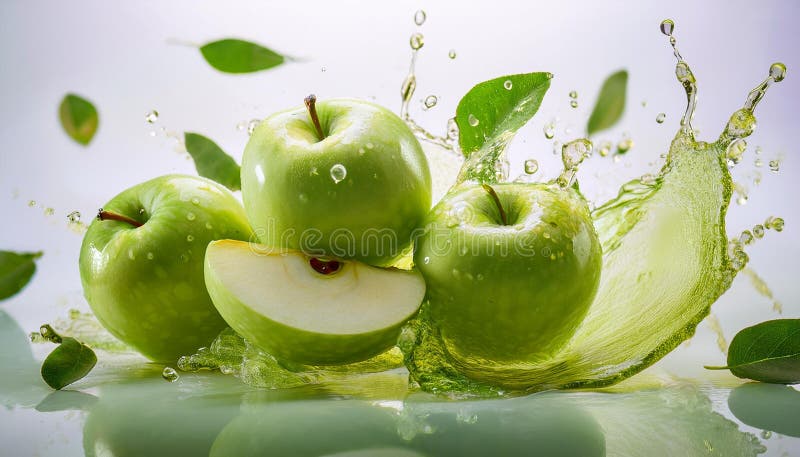 Fresh Green Apples a Few Slices and a Splash of Fresh Green Apples ...
