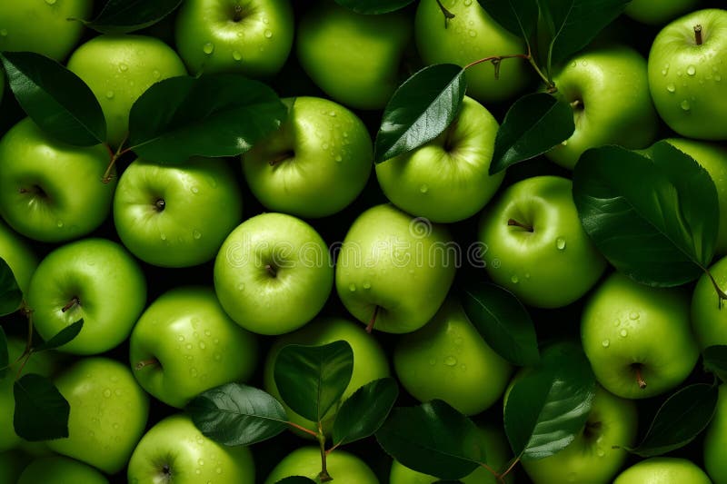Fresh Green Apples Background, Top View Stock Illustration ...