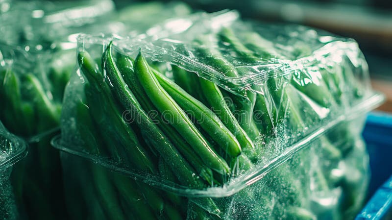 Fresh Green Beans Packaged in Clear Plastic Stock Illustration ...