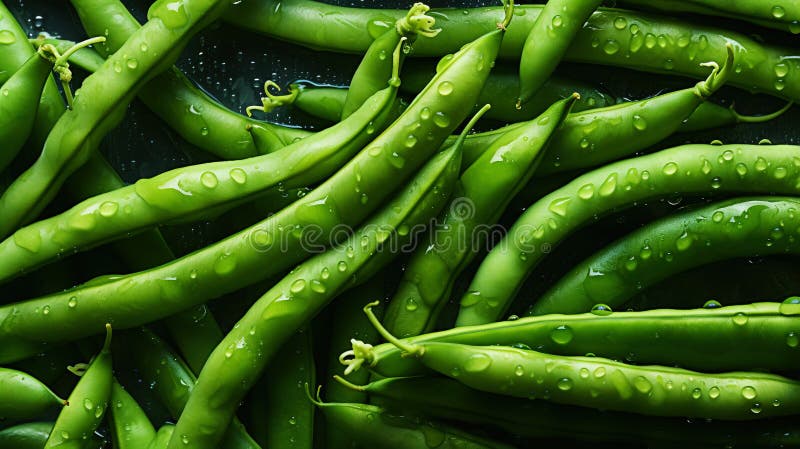 Fresh Green Beans with Water Drops Background. Vegetables Backdrop ...