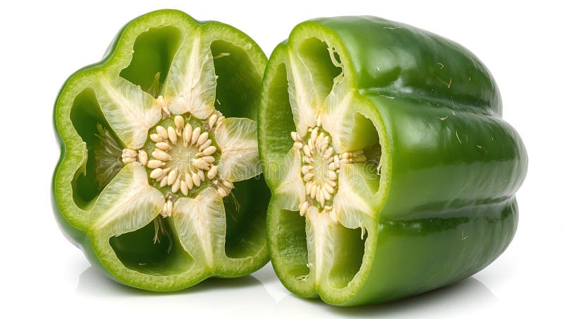Fresh Green Bell Pepper Half Seeds Membranes Exposed Stock Illustration ...