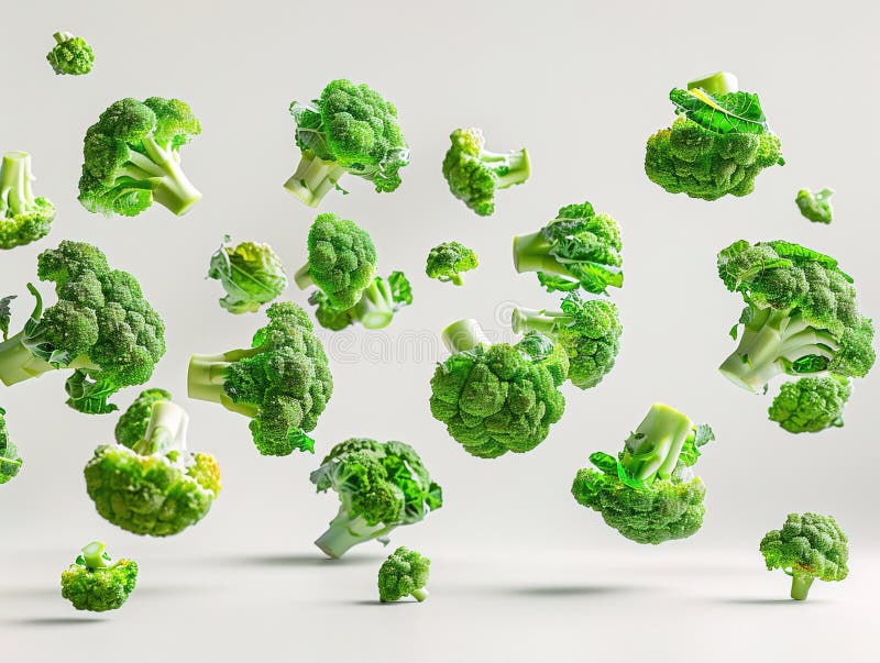 Fresh Green Broccoli Falling on White Background. Photography of ...