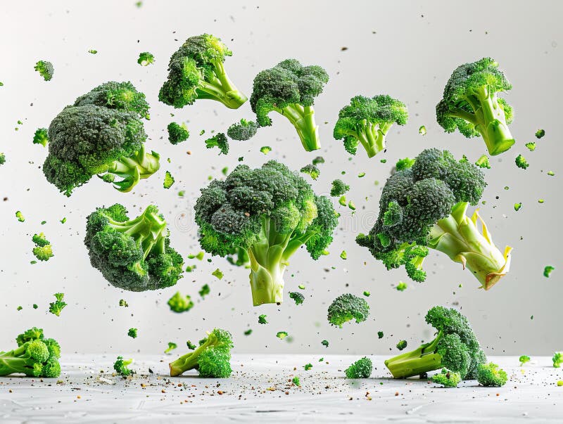 Fresh Green Broccoli Falling on White Background. Photography of ...