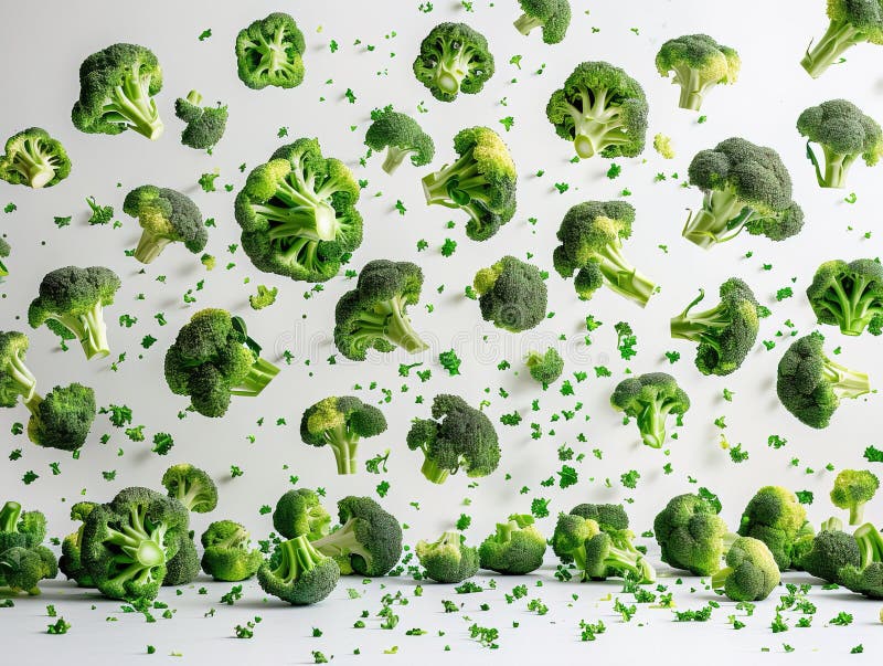 Fresh Green Broccoli Falling on White Background. Photography of ...