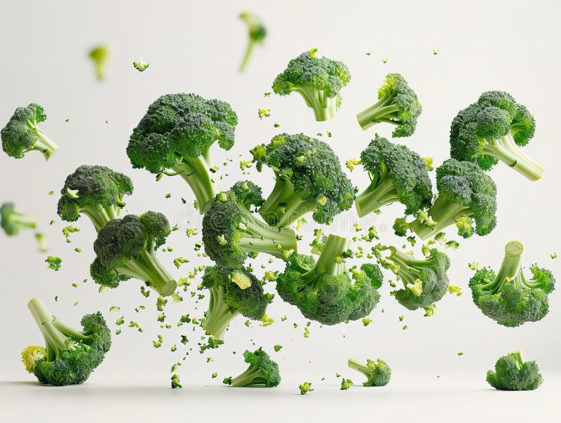 Fresh Green Broccoli Falling on White Background. Photography of ...