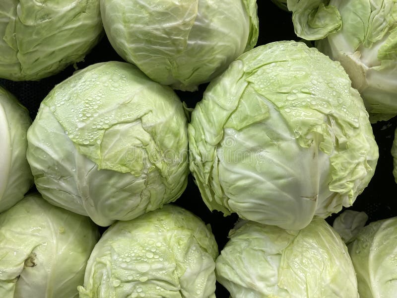 Fresh Green Cabbage on Display in the Vegetable Section of a Grocery ...
