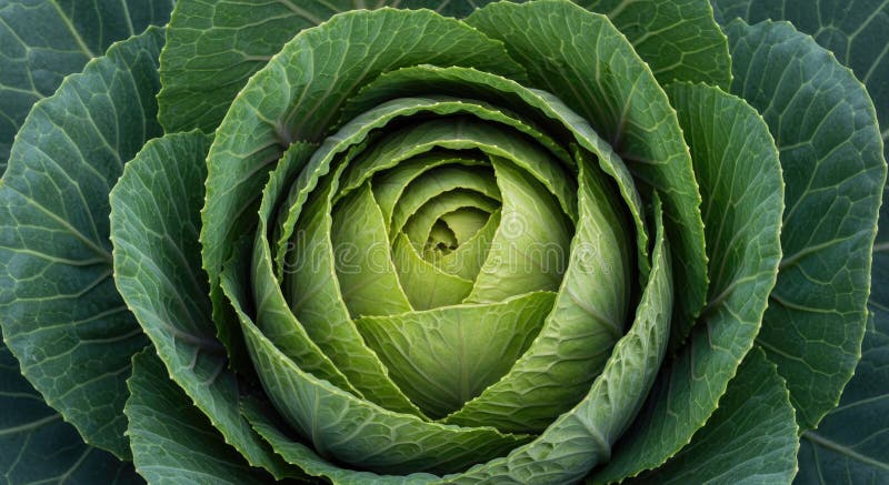 Fresh Green Cabbage with Textured Leaves in a Spiral Pattern Stock ...