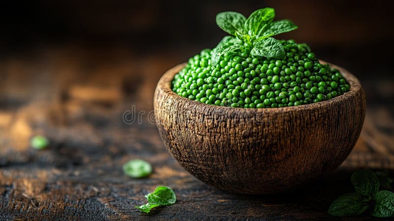 Fresh Green Caviar in a Wooden Bowl Stock Illustration - Illustration ...