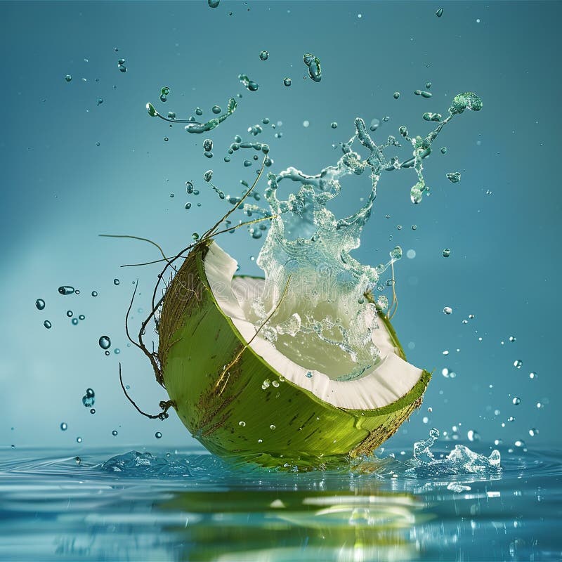 Fresh Green Coconut Splashing into Water Stock Image - Image of ocean ...