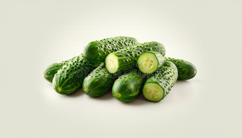 Fresh Green Cucumbers with Halves on Light Background Stock ...