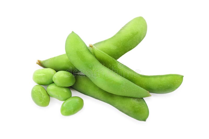 Fresh Green Edamame Pods with Beans on White Background Stock Image ...