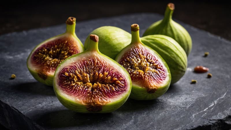 Fresh Green Figs Sliced Open, Showcasing Their Vibrant Interior on a ...