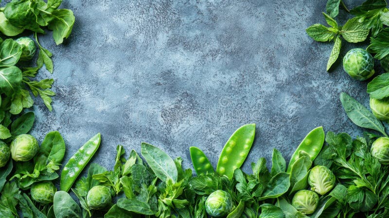 Fresh Green Goodness a Vegetable Herb Border on Textured Background ...