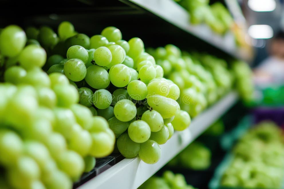 Fresh Green Grapes Display at Store Stock Photo - Image of farming ...