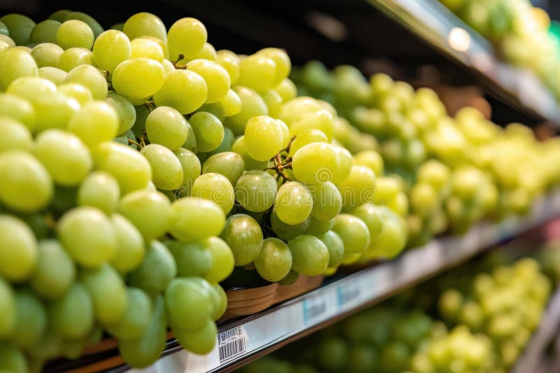 Fresh Green Grapes in Grocery Store Stock Photo - Image of harvest ...