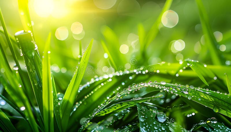 Fresh Green Grass with Dew Summer Day Stock Illustration - Illustration ...