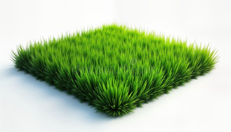 Fresh Green Grass Forms Square Patch Isolated on Plain White Background ...