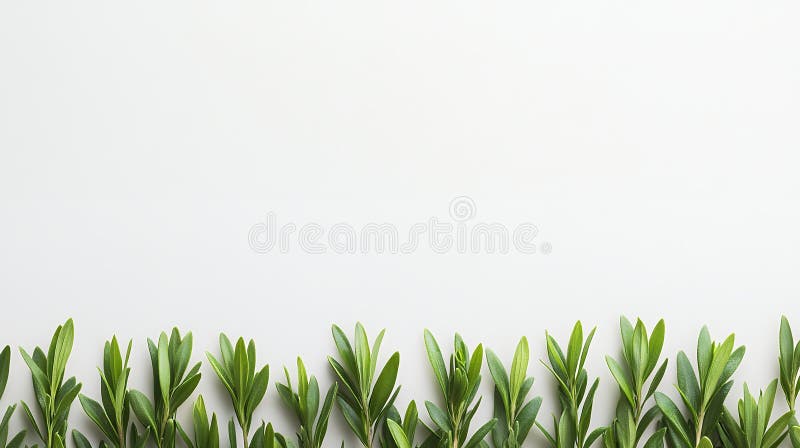 Fresh Green Greenery Border on White Background for Spring Design Stock ...