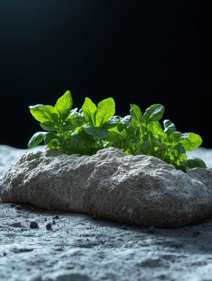 Fresh Green Herbs Growing on Rock Stock Illustration - Illustration of ...