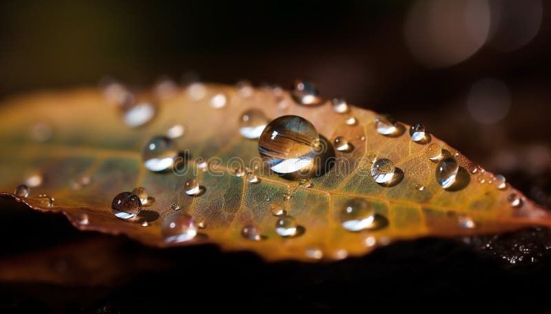 Fresh Green Leaf with Dew Drop Close Up Generated by AI Stock Photo ...