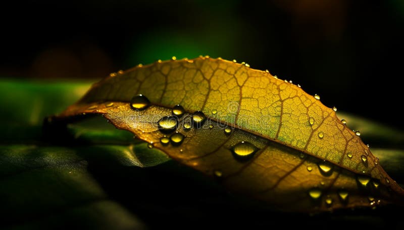 Fresh Green Leaf with Dew Drop, Close Up of Vibrant Nature Generated by ...