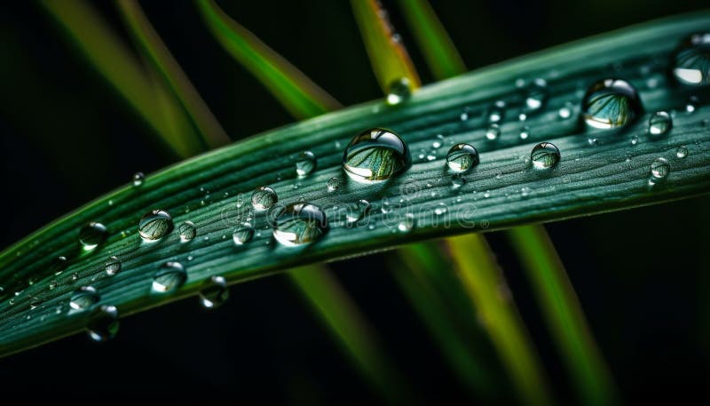 Fresh Green Leaf with Dew Drop, Macro Close Up Beauty Generated by AI ...