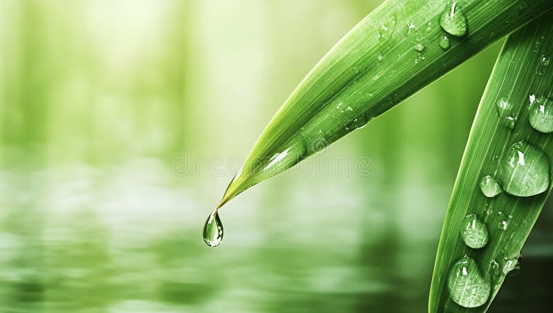Fresh Green Leaf with Dew Drops Nature Background Image Pure Nature ...