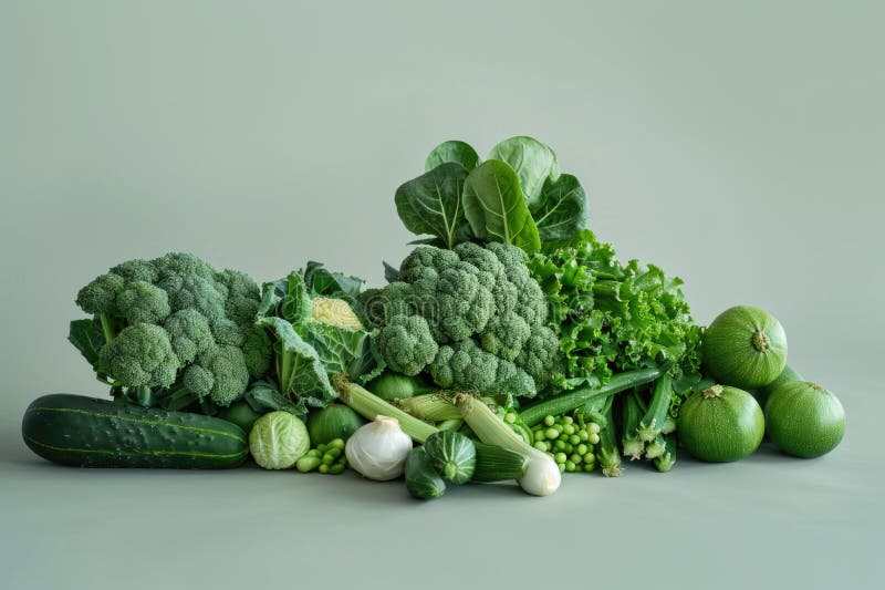 Fresh Green Leafy Vegetables Assortment on Light Background Stock Photo ...