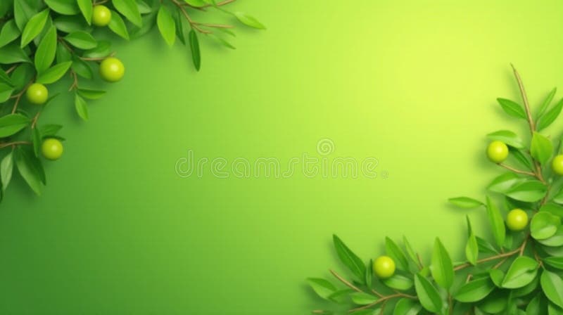 Fresh Green Leaves Adorn the Corners of a Vibrant Gradient Background ...