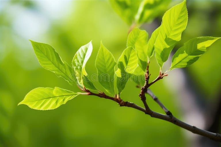 Fresh Green Leaves Budding on a Tree in Spring Stock Illustration ...