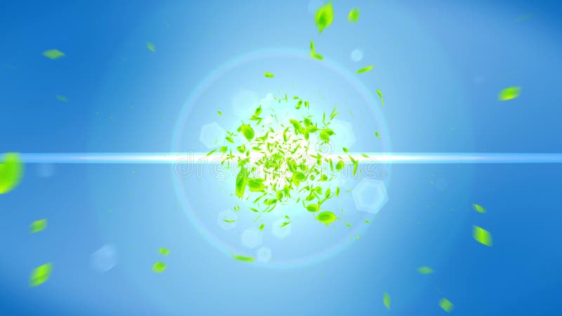 Fresh Green Leaves Falling on Blue Background. CG Leaf Confetti. Loop ...